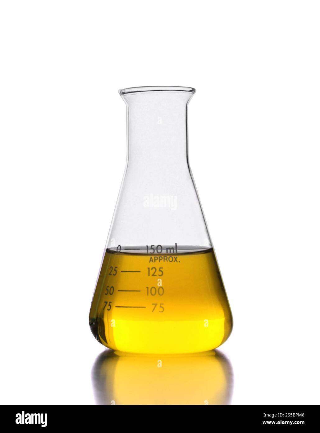 Erlenmeyer flask with yellow solution isolated on white background ...