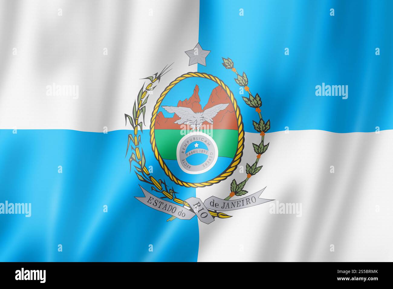 Rio De Janeiro state flag, Brazil waving banner collection. 3D ...