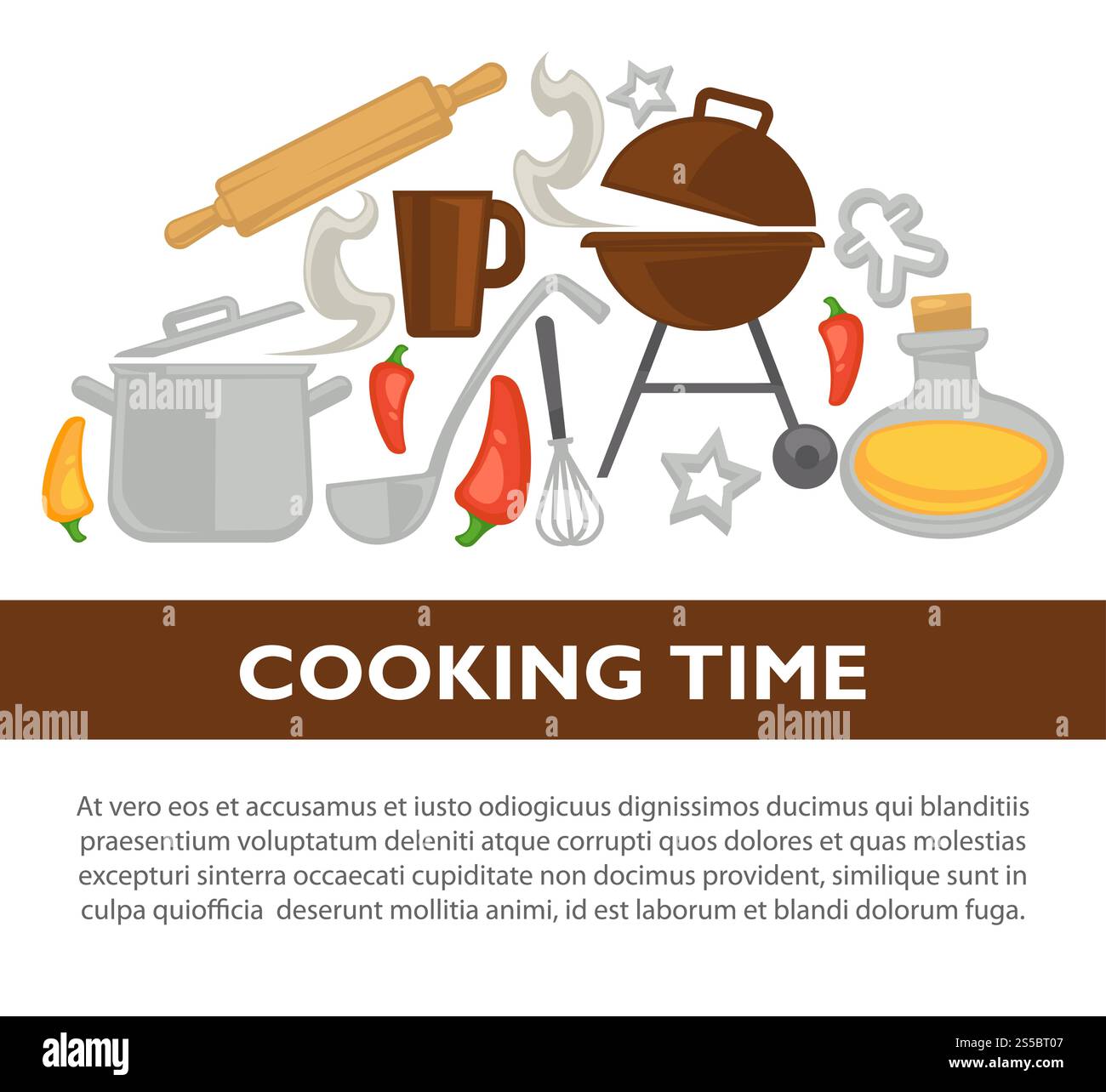 Cooking time poster of chef kitchenware utensils and cutlery. Vector ...