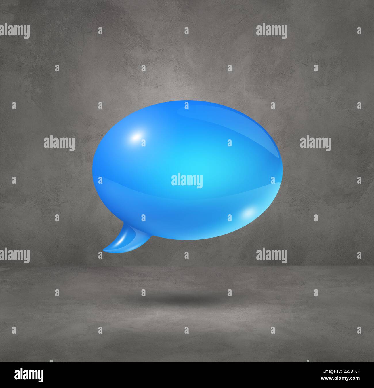 3D blue speech bubble isolated on grey square background. Blue speech ...