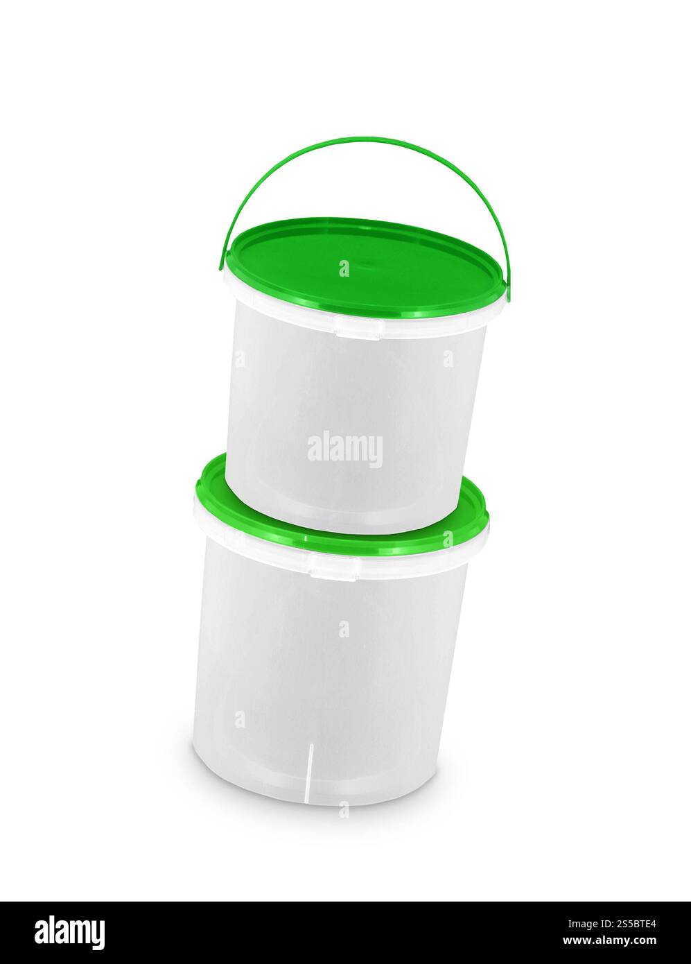 green paint in two buckets isolated on a white background. green paint ...