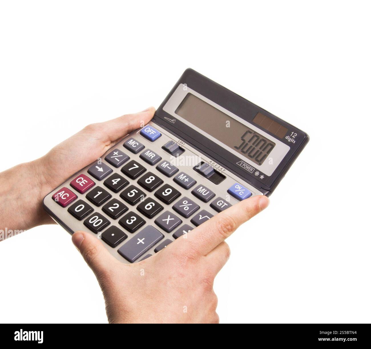 Male businessman using a calculator isolated on white background. Male ...