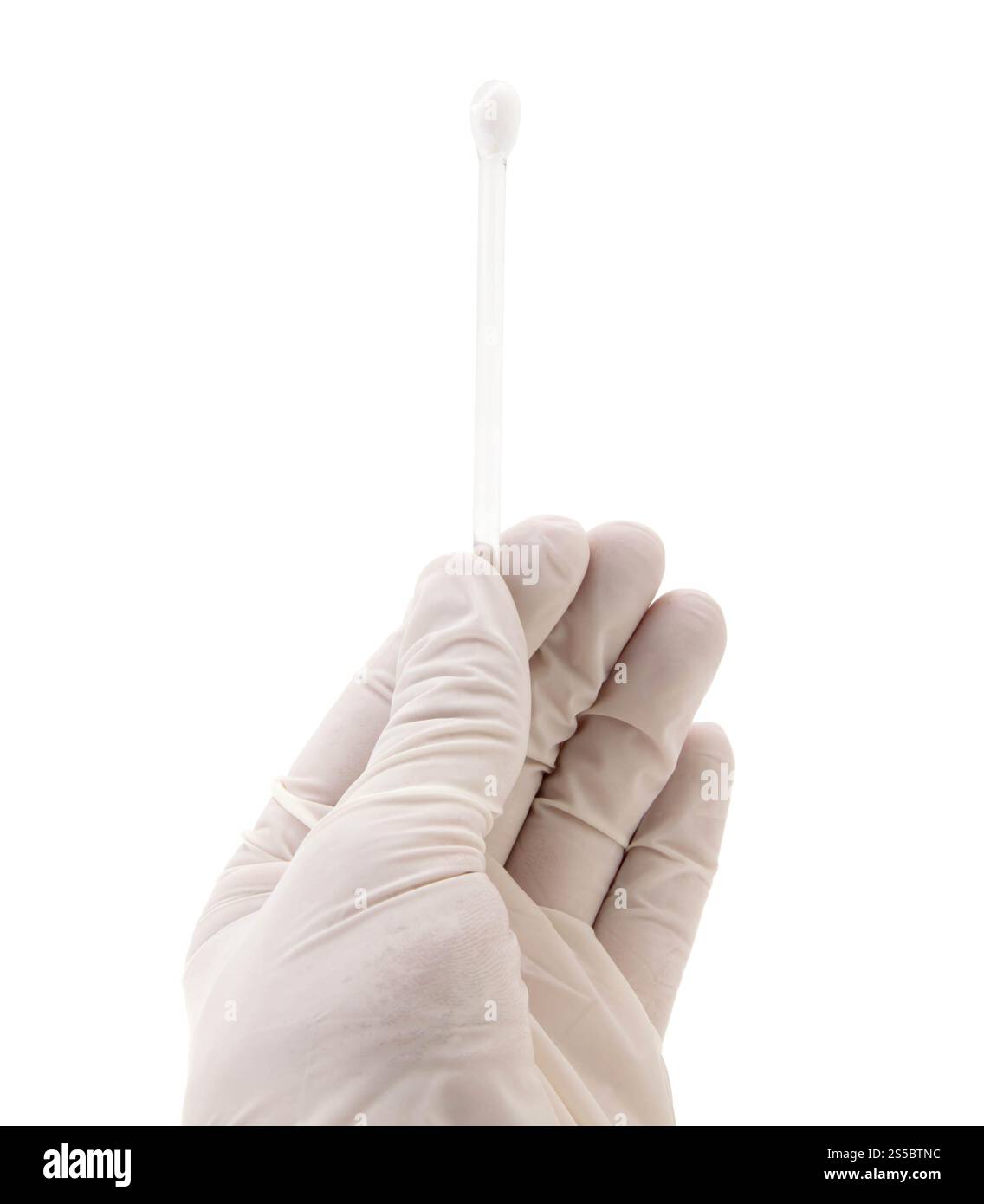 Medical hand holding glass stick isolated on white background. Medical ...