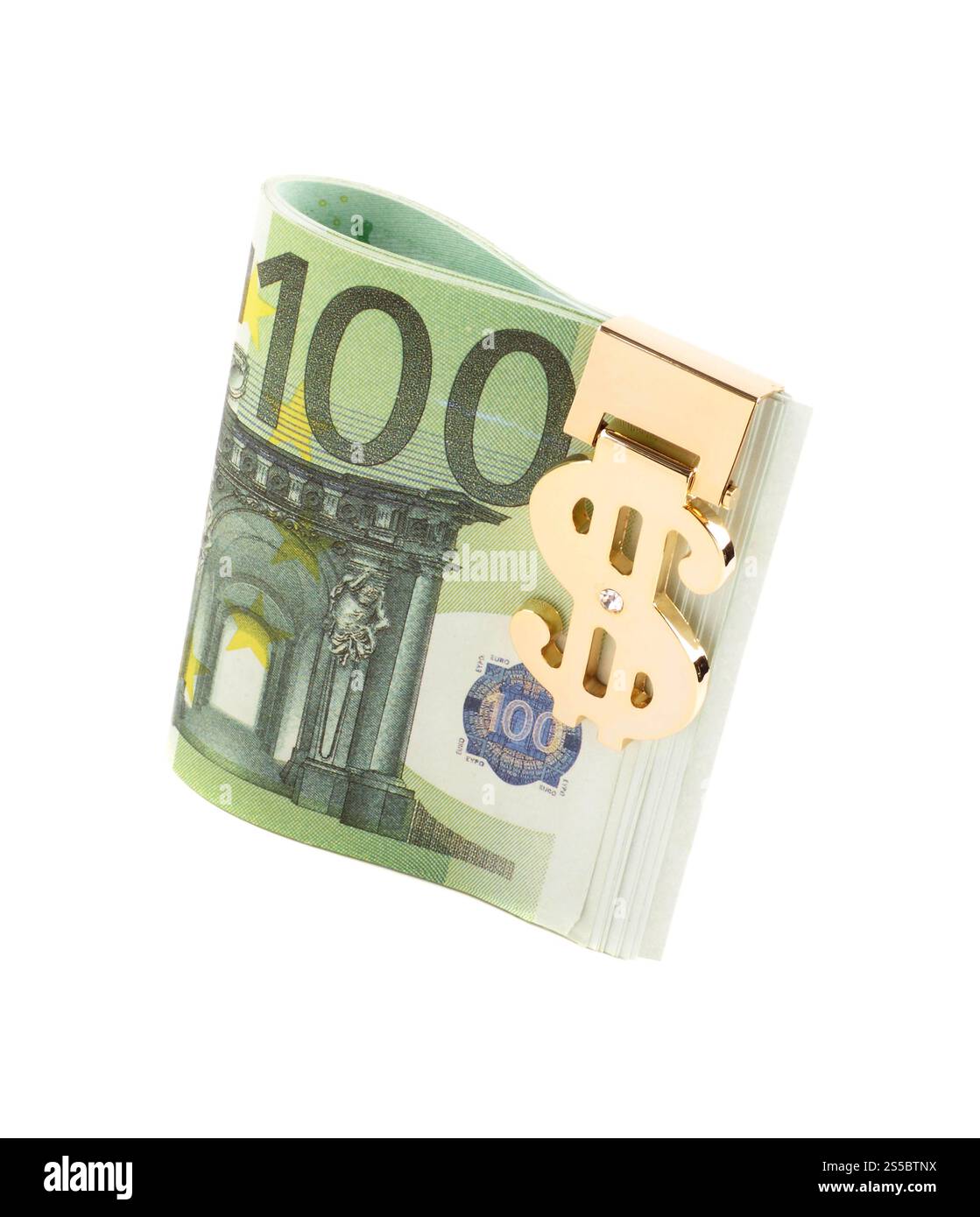 euro with golden clip isolated on white background. euro with golden ...