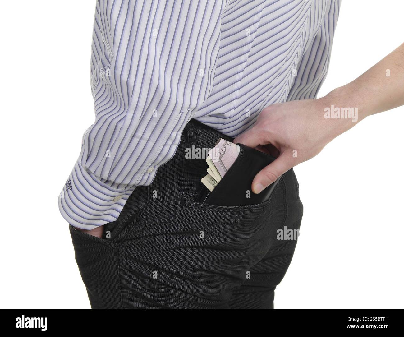 thief steals a purse from man isolated on white background. thief ...