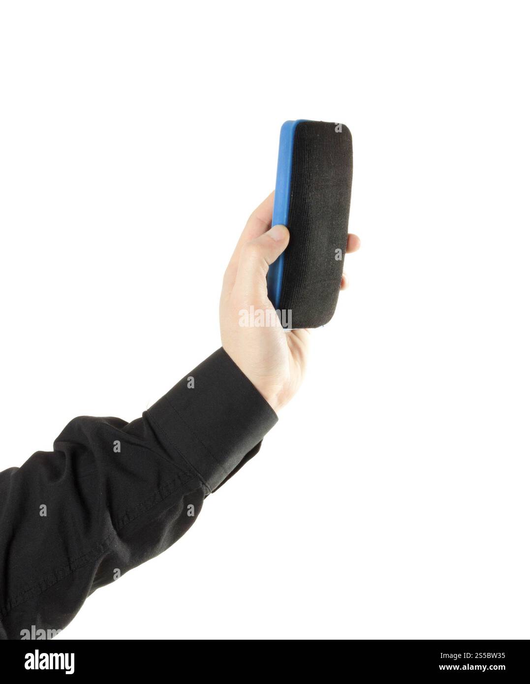 Hand erasing the whiteboard isolated on white background. Hand erasing ...