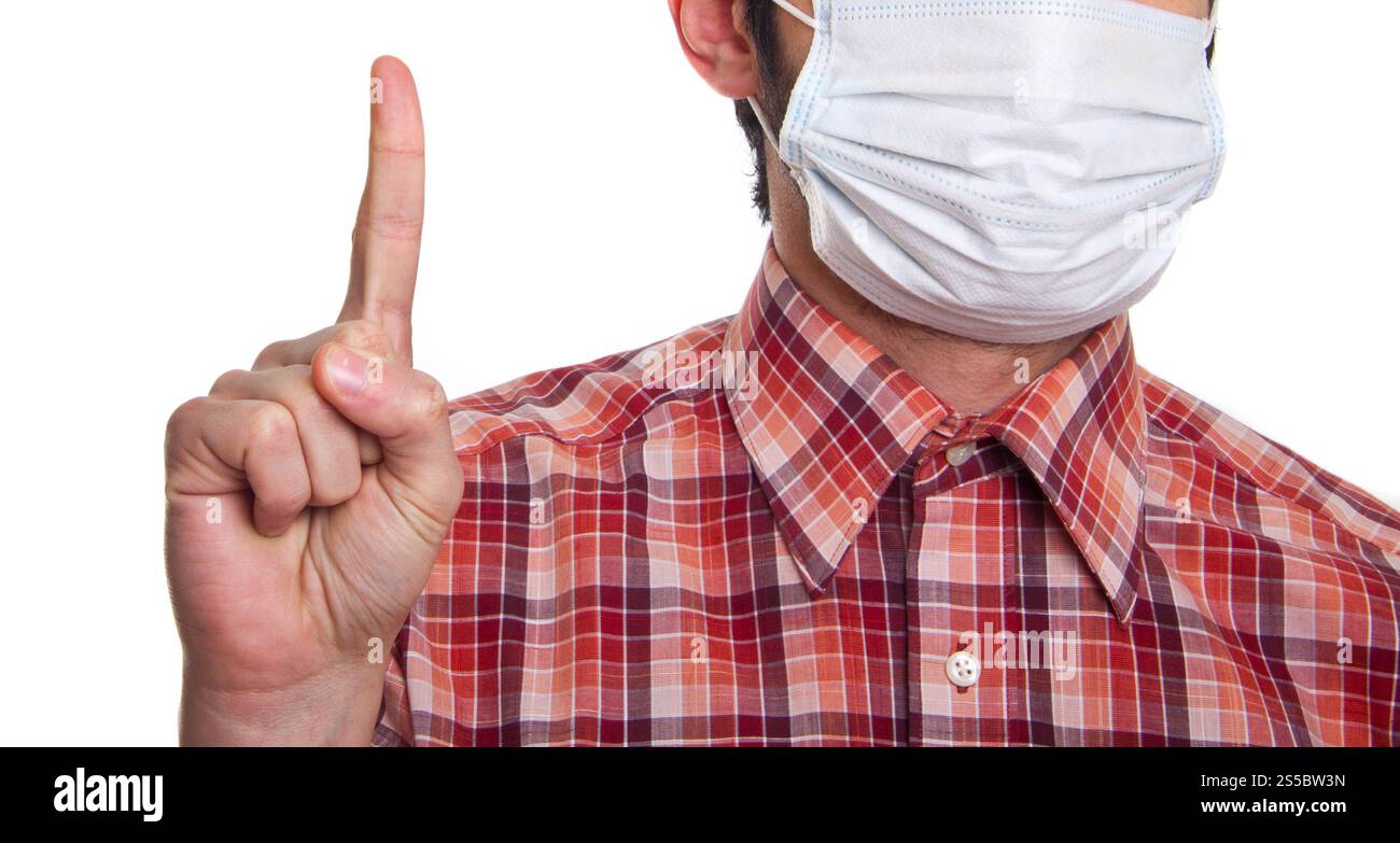 man with mask on face isolated on white background. man with mask on ...