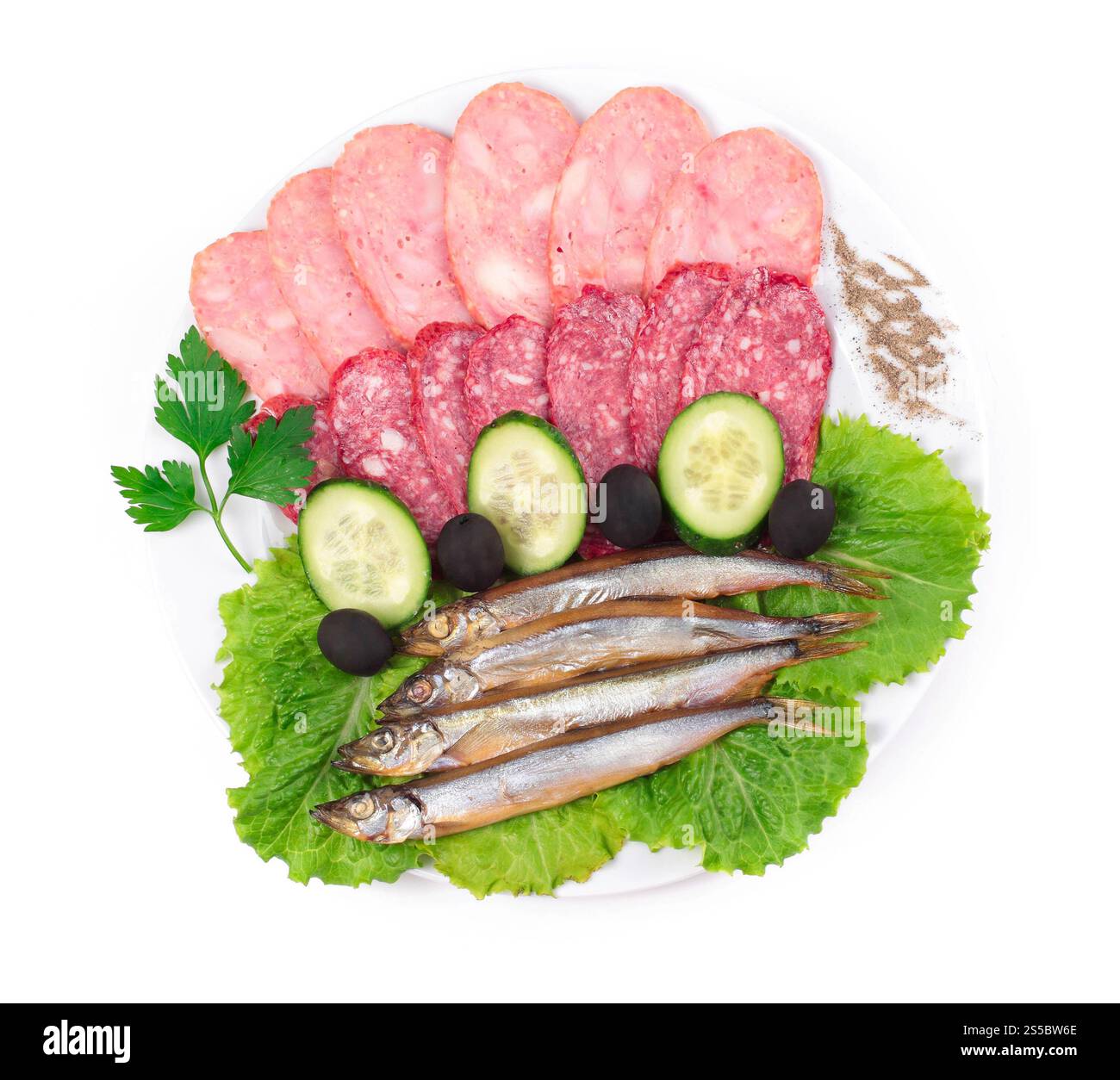 sausages with kipper fish isolated on white background. sausages with ...