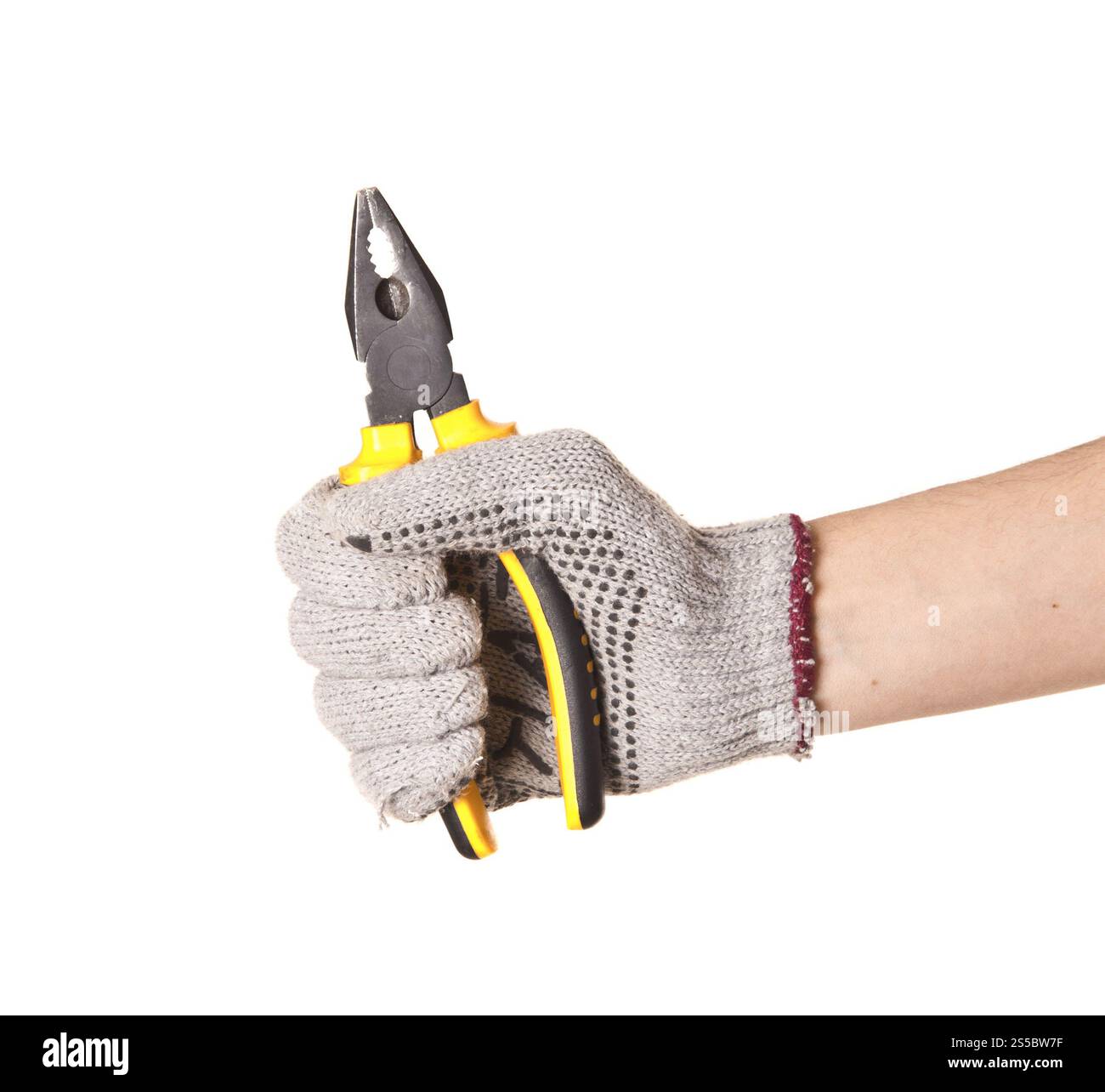 man holding Pliers isolated on white background. man holding Pliers ...