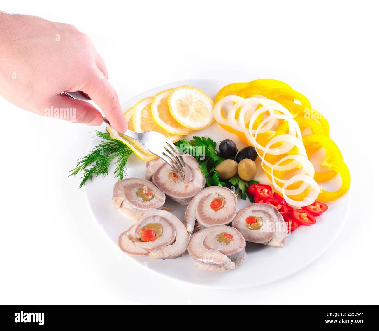 taste fresh fish isolated on white background. taste fresh fish Stock ...