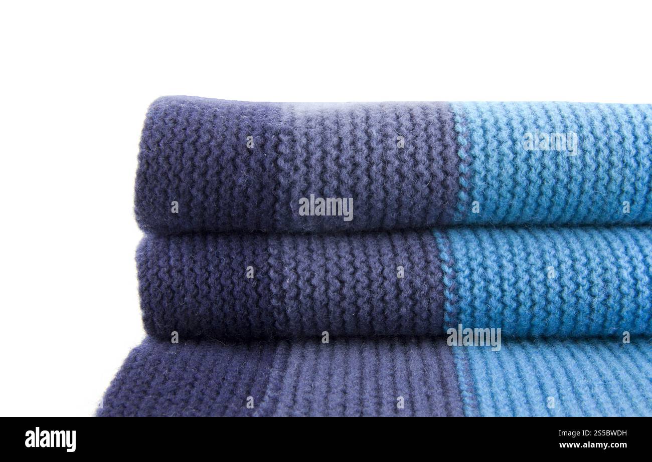 Striped woolen textile isolated on white background. Striped woolen ...