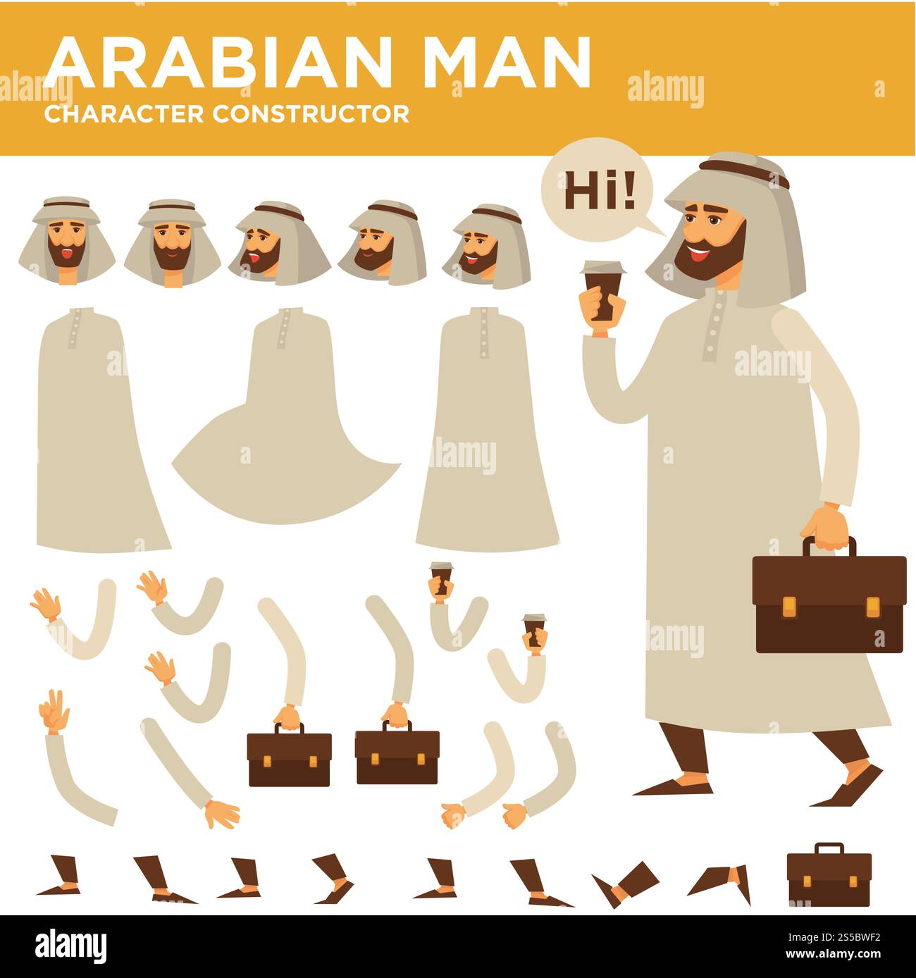 Arabian man character constructor. Vector Muslim businessman in ...