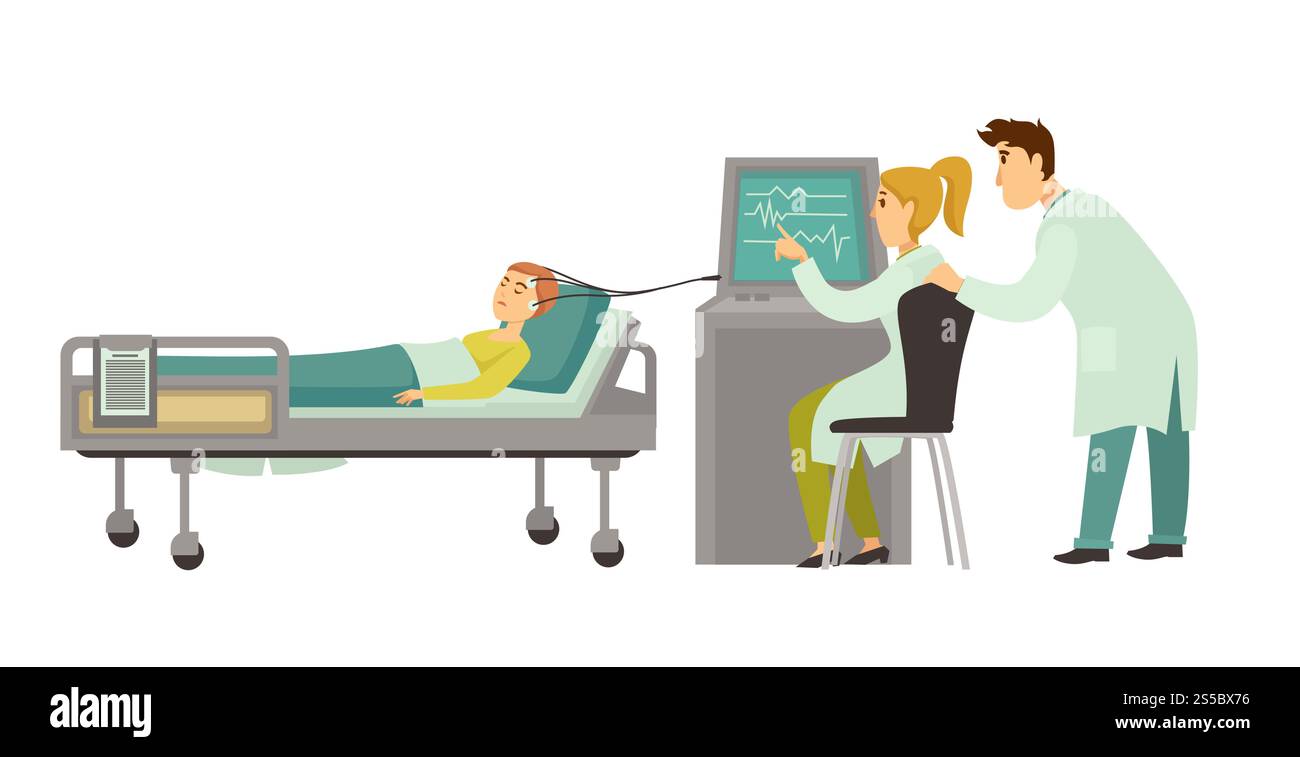 Medical head examination with patient and doctors at monitor ...