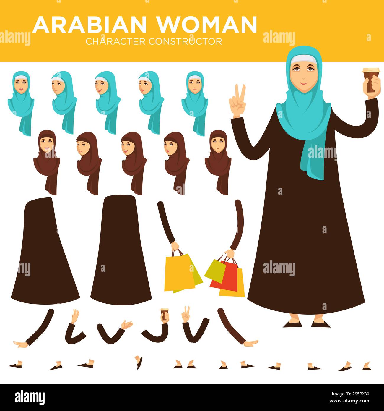 Arabian woman character constructor. Vector Muslim woman in traditional ...