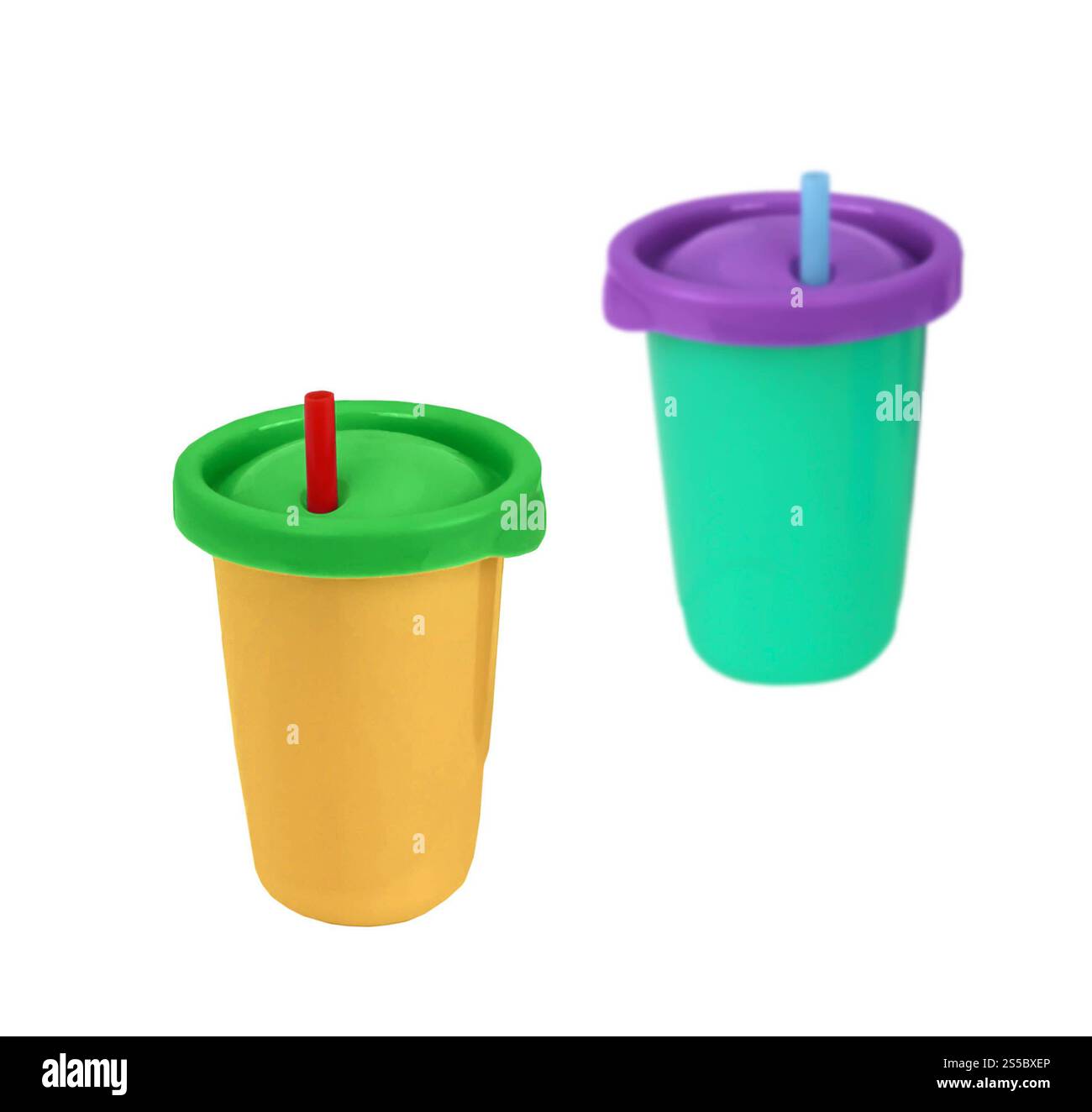 Two fast food paper cups with straws isolated on white background Stock ...