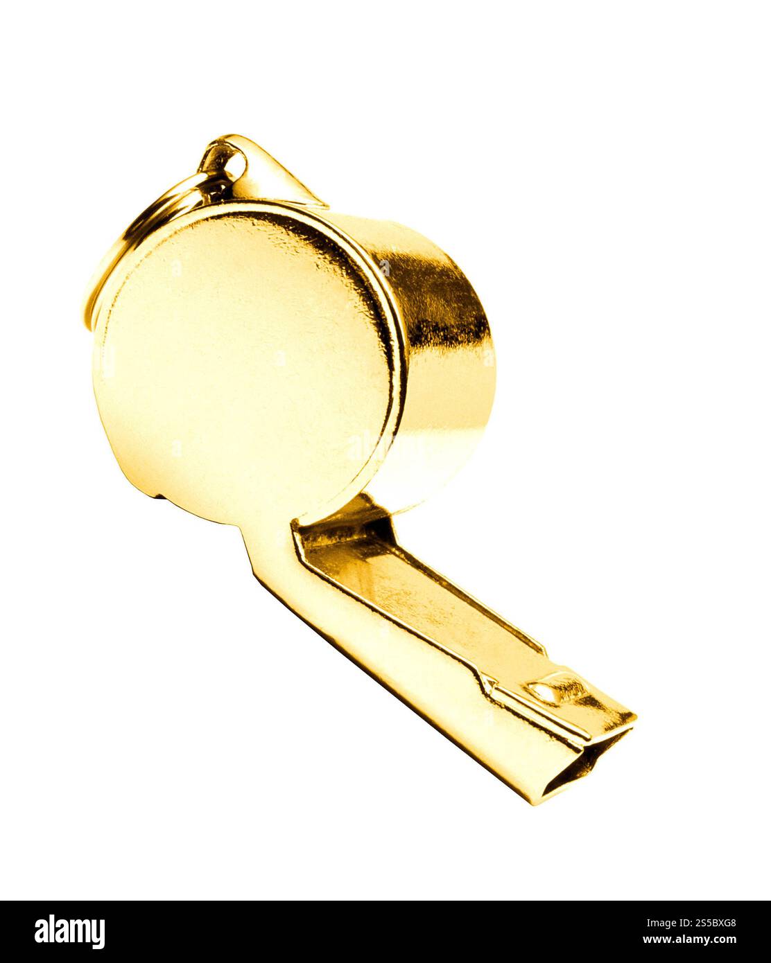 Golden whistle pendant isolated on white background. Golden whistle ...