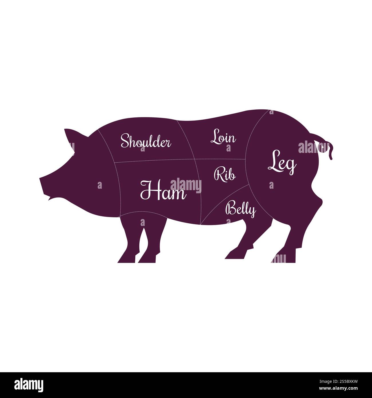 Pork meat pig cuts butcher vector icon. Pig pork silhouette for ...