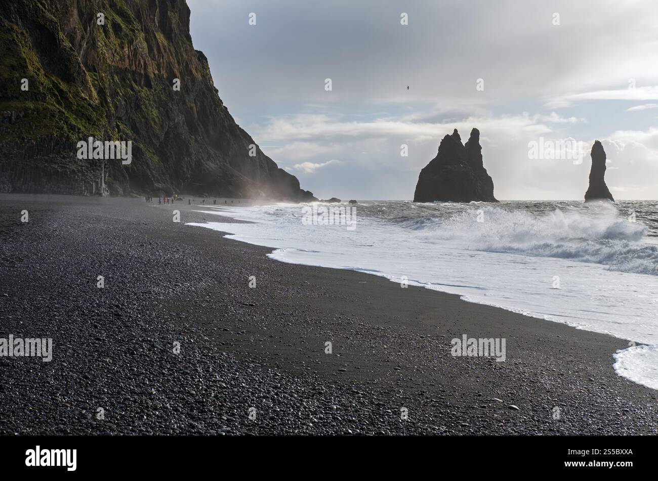 The famous Black Sand ocean Beach, mount Reynisfjall and Picturesque ...