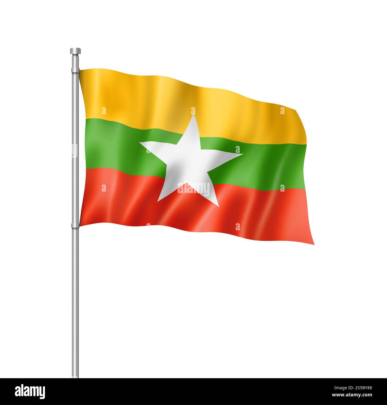 Burma Myanmar flag, three dimensional render, isolated on white. Burma ...