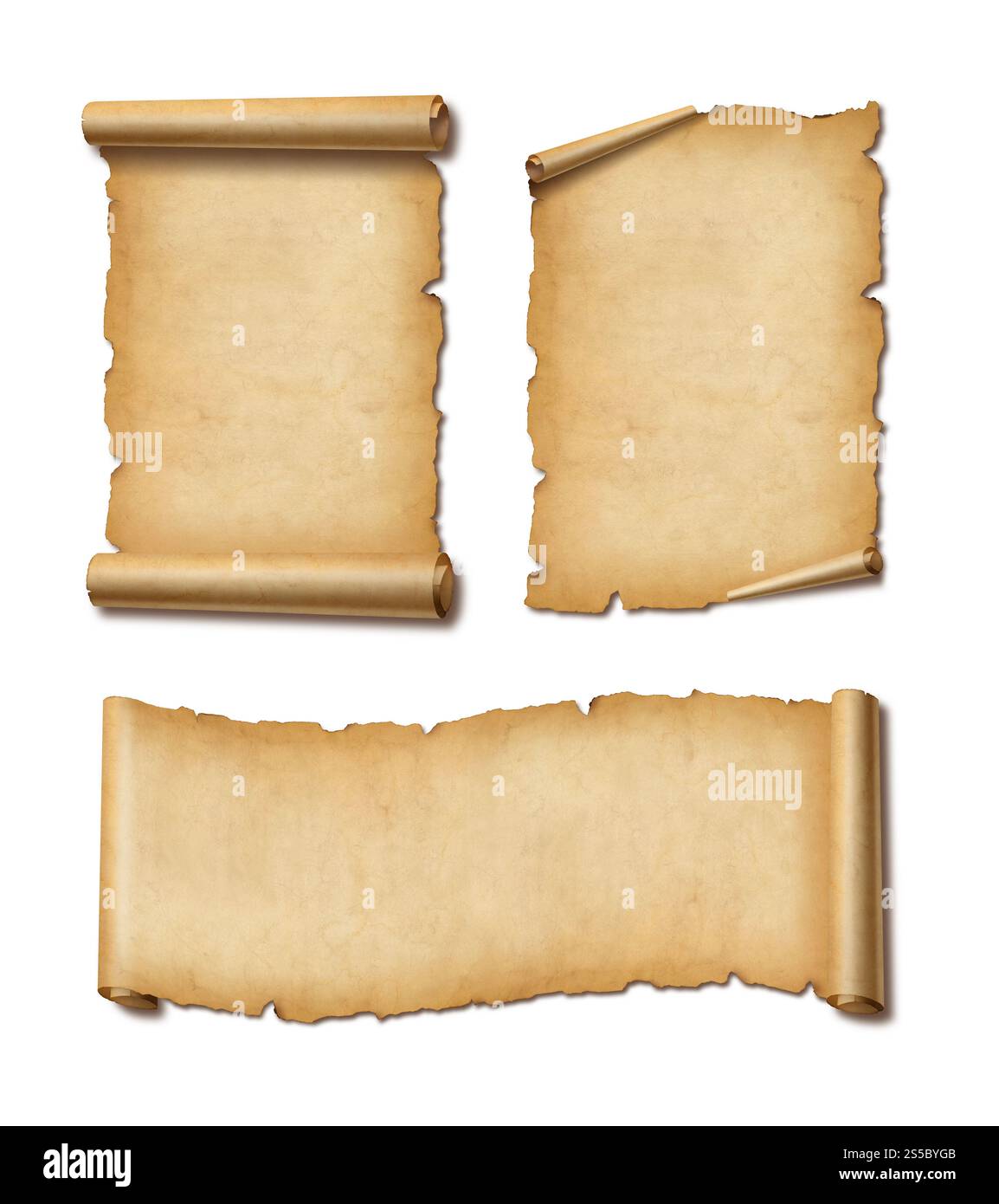 Old Parchment paper scroll isolated on white with shadow. Horizontal ...