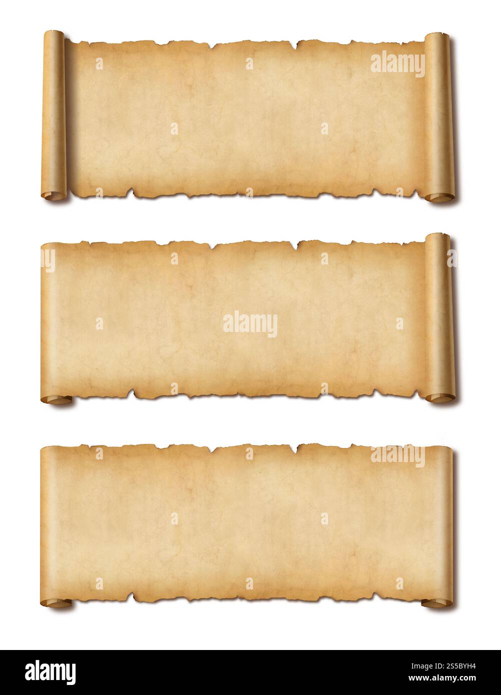 Old Parchment paper scroll isolated on white with shadow. Horizontal ...