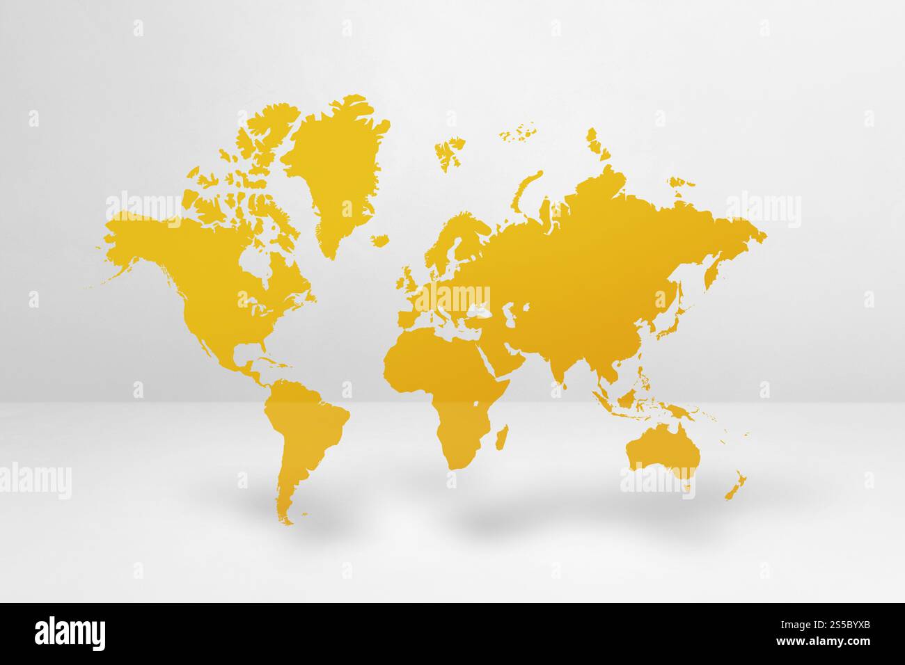 Yellow world map isolated on white wall background. 3D illustration ...