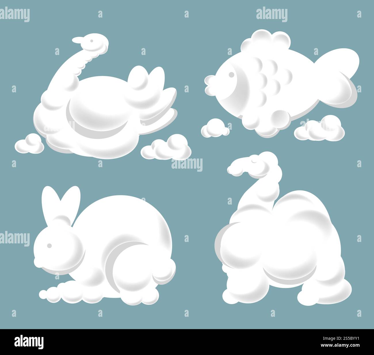 Cloud silhouettes of animals, fish and birds. Vector cartoon set of ...
