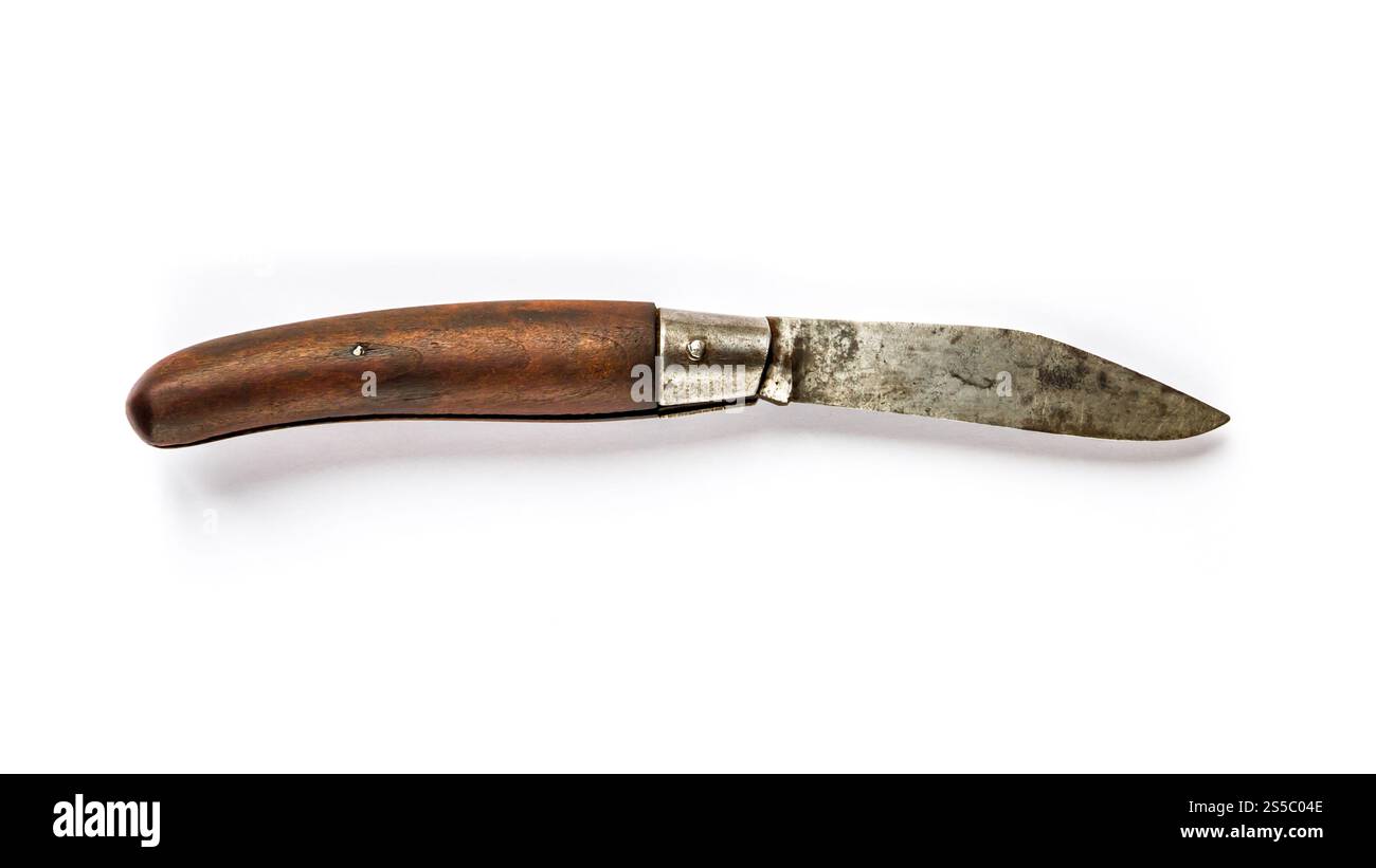Traditional wooden pocket knife isolated on a white background ...