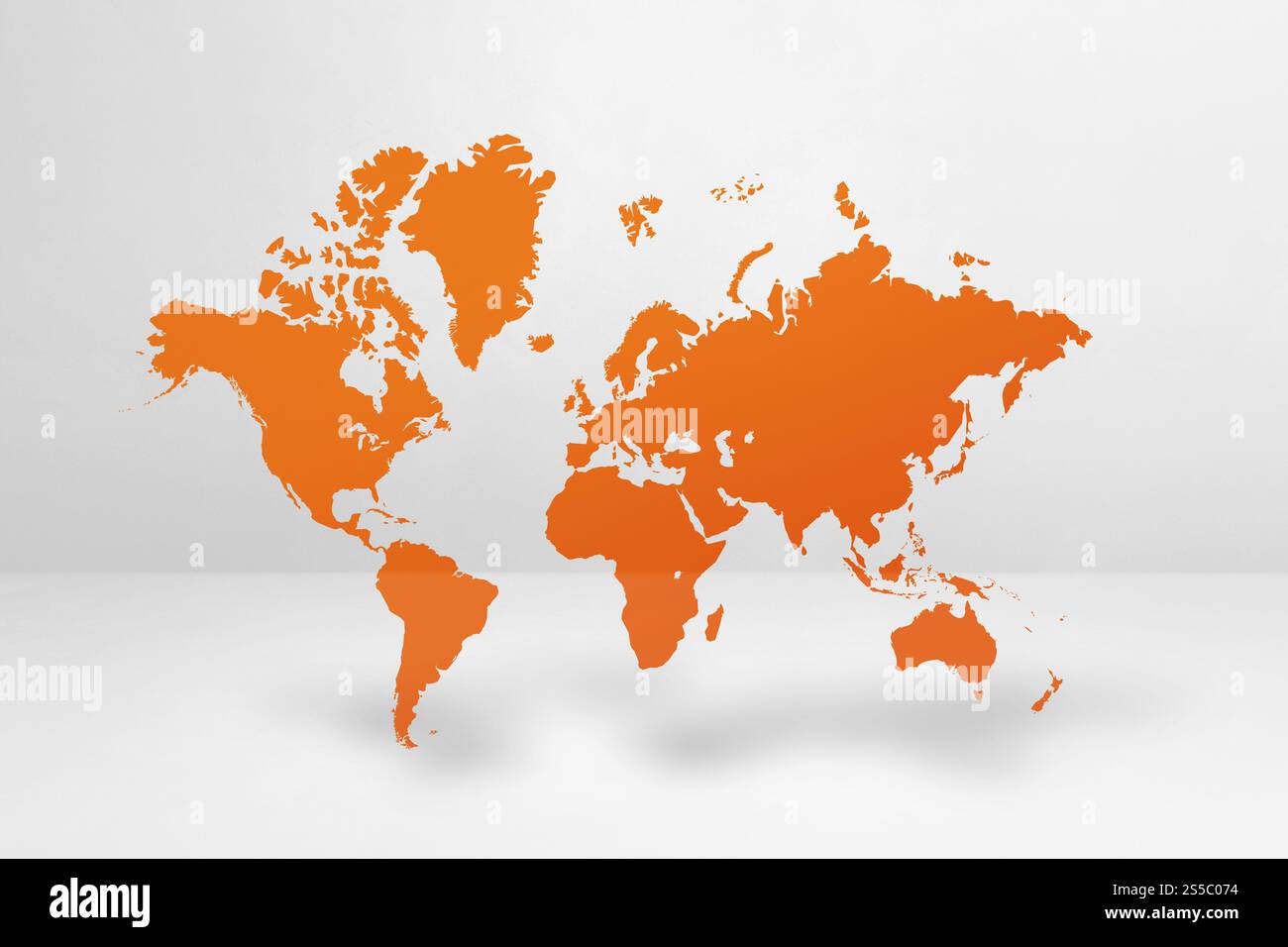 Orange world map isolated on white wall background. 3D illustration ...