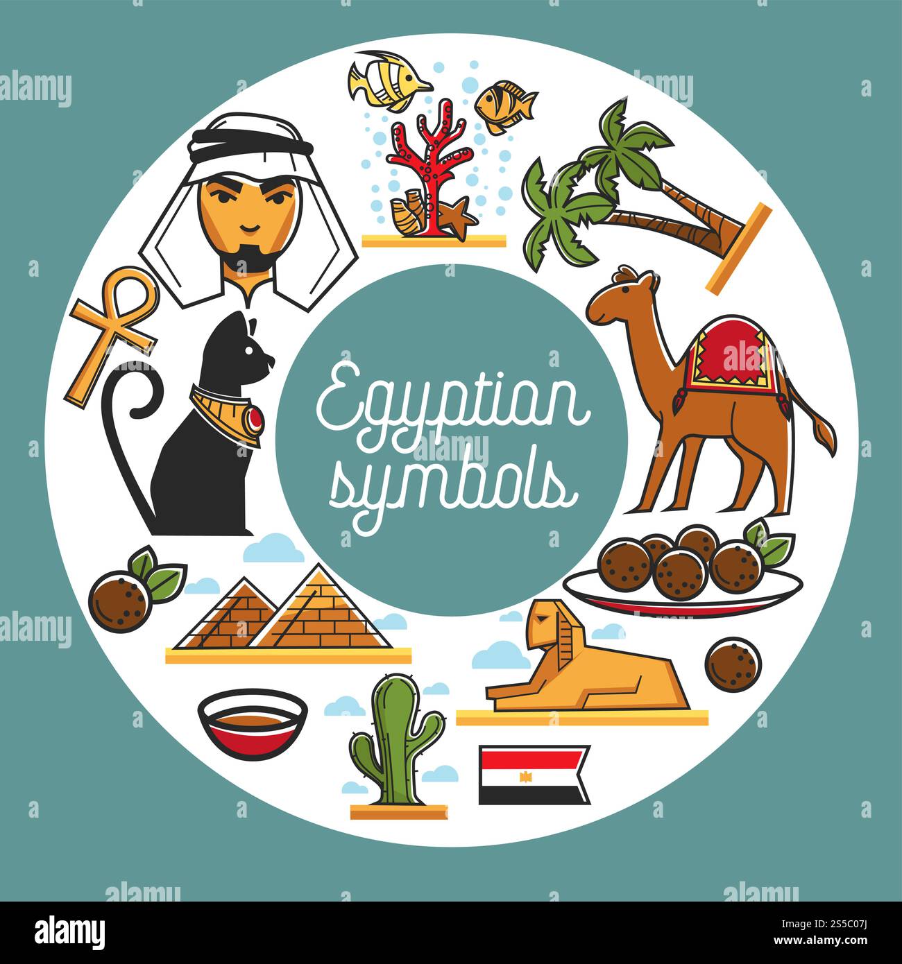 Egypt travel landmarks and Egyptian symbols of famous culture ...