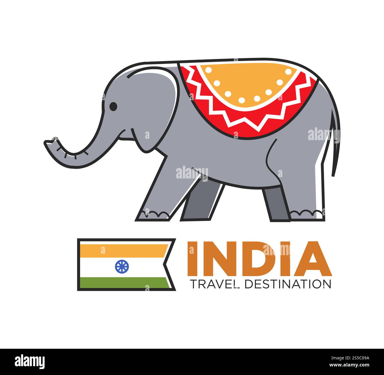 India travel symbol of Indian elephant with ornament blanket and vector ...