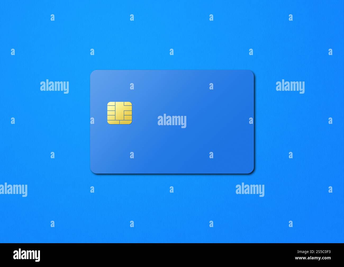Blue credit card template isolated on a color background. 3D ...
