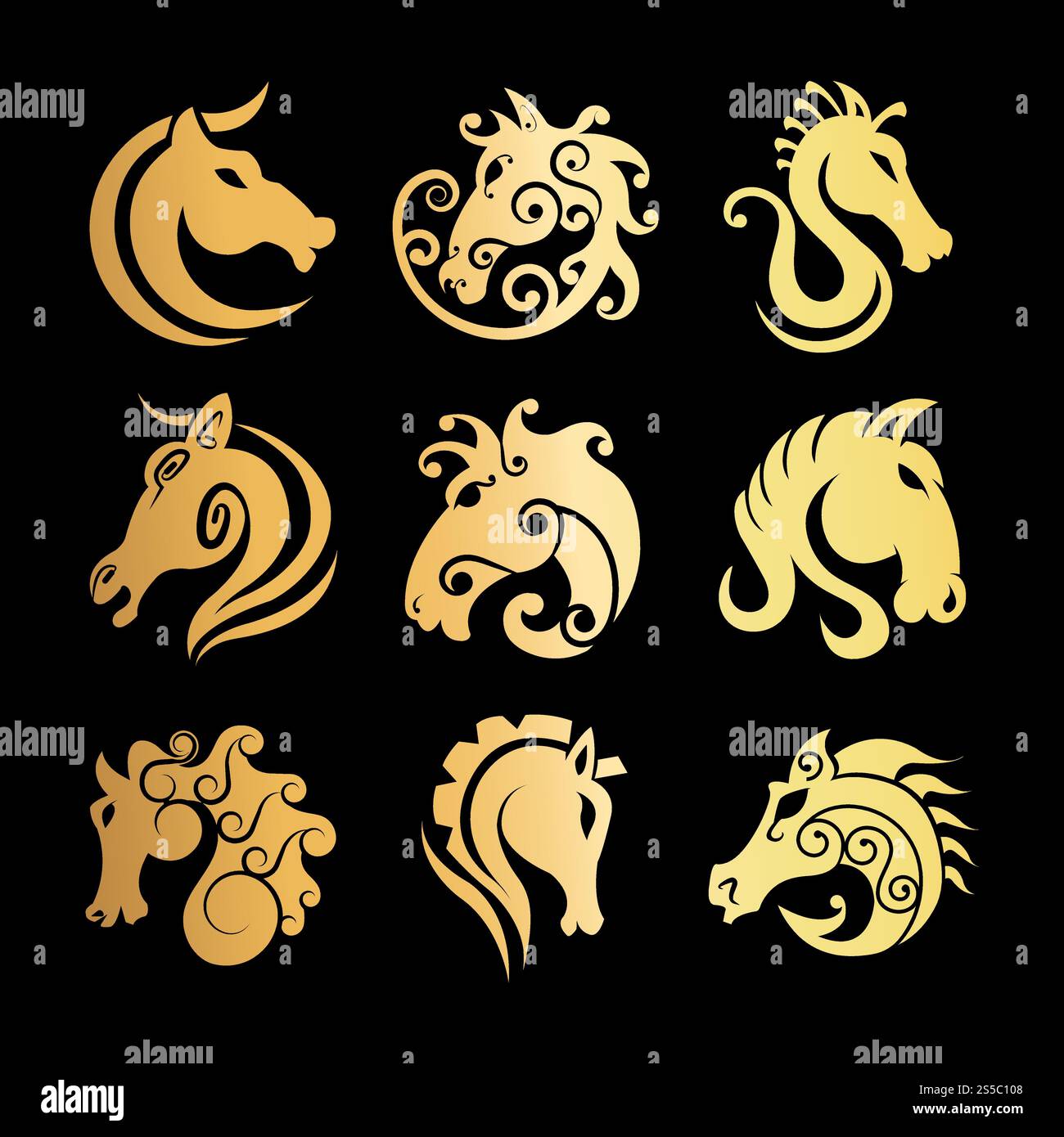 Horse head heraldic logo. Vector icons of golden pegasus or horse ...