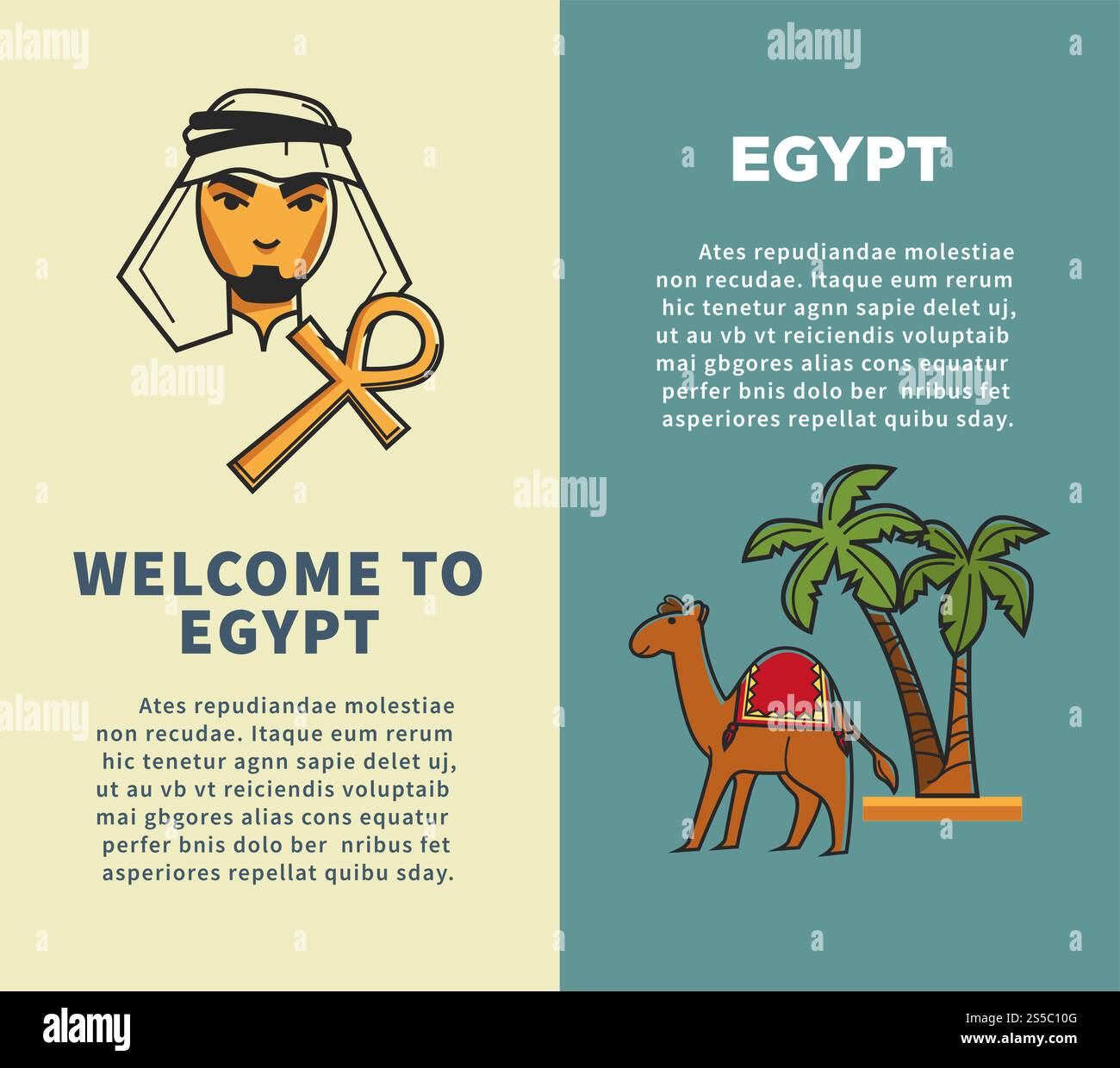 Welcome to Egypt vertical posters set with bedouin with cross and camel ...