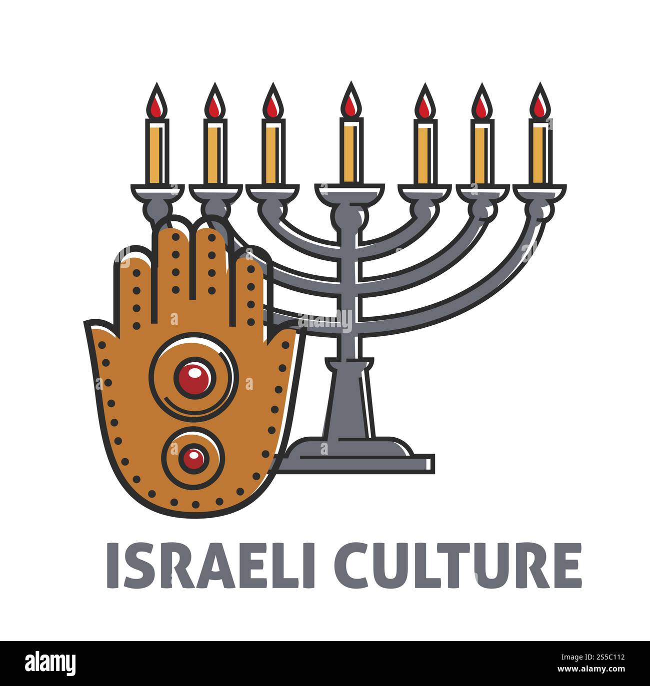Israeli culture promotional poster with vintage candle stick and amulet ...