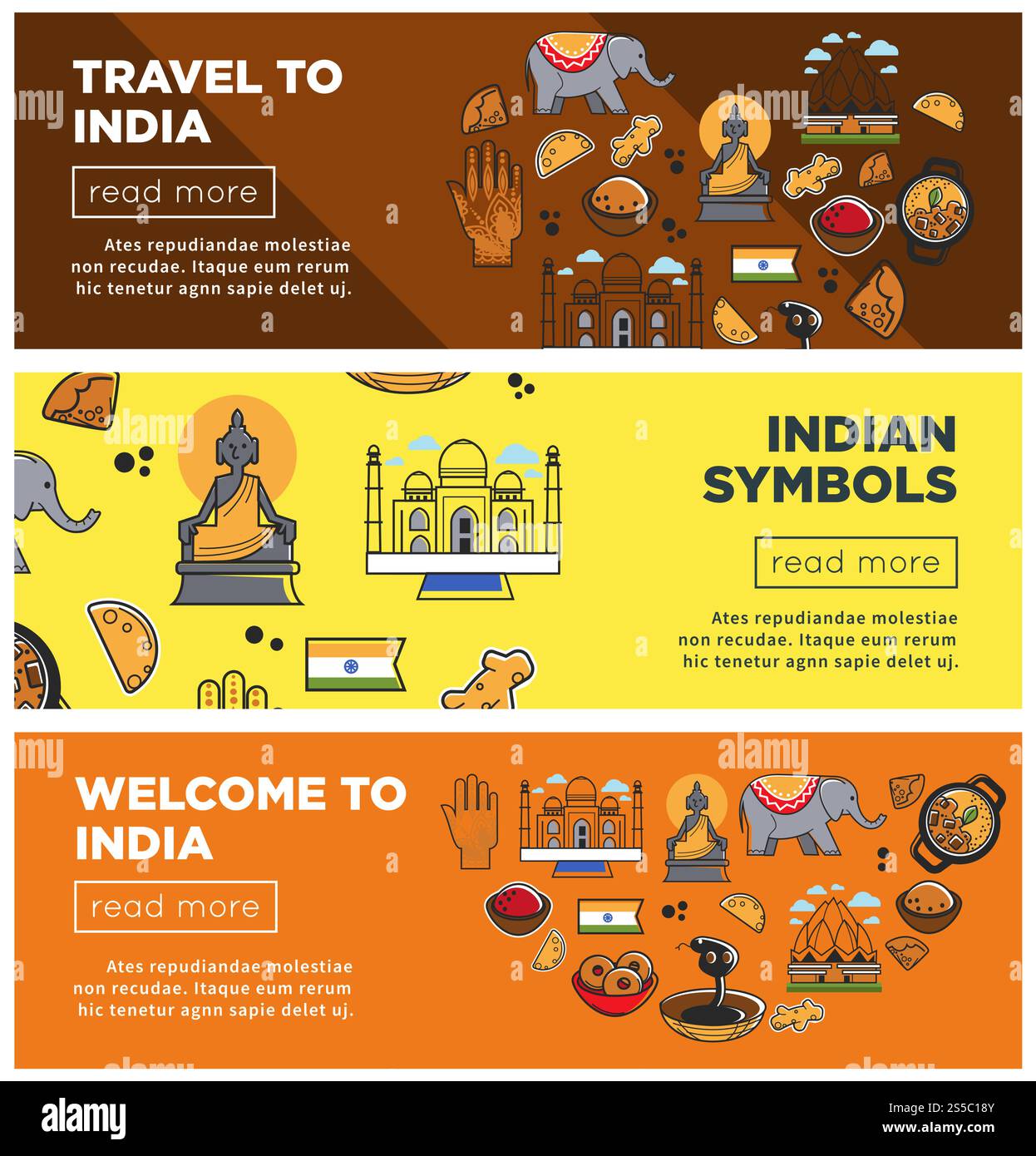 India travel web banners of famous landmarks and tourist symbols ...