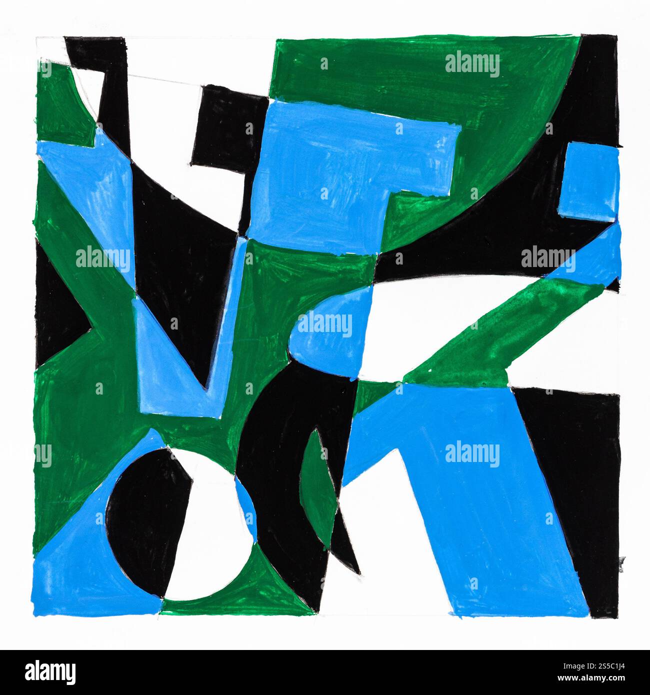 abstract composition with two letters K and cup handle hand drawn with ...