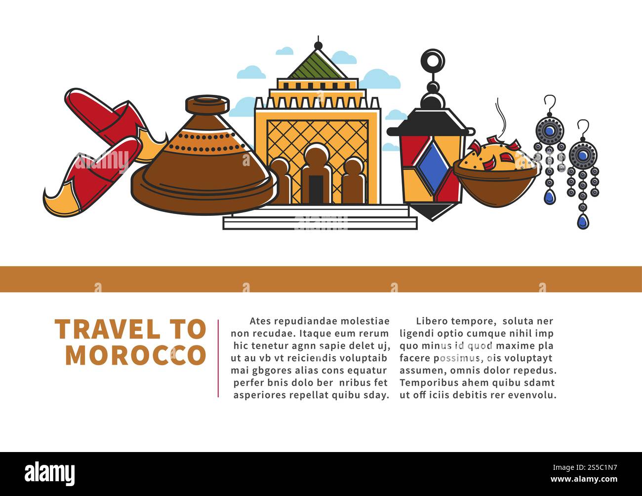 Travel to Morocco promo poster with sample text and country symbols ...