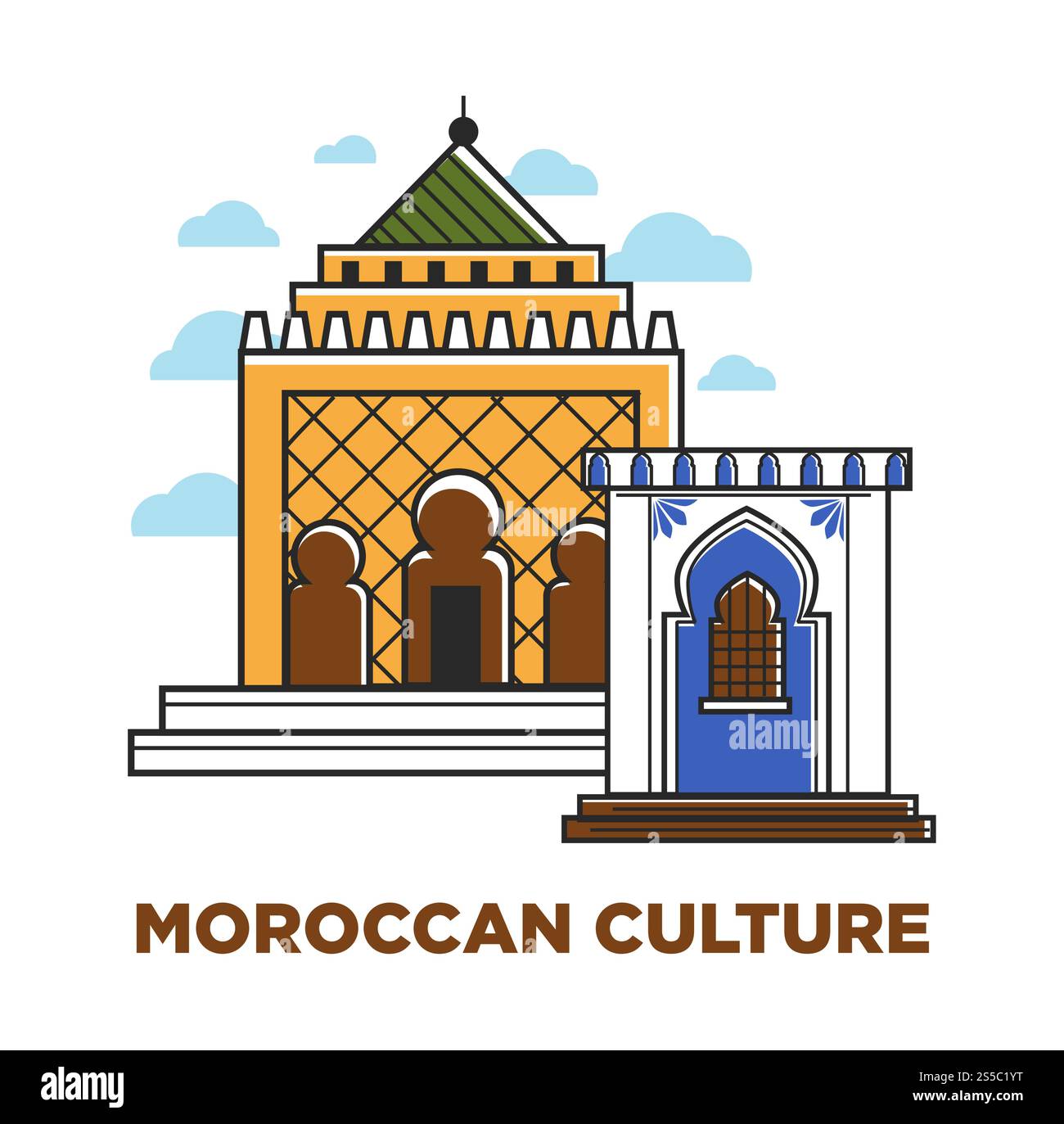 Morocco architecture symbols of mosques buildings. Vector travel ...