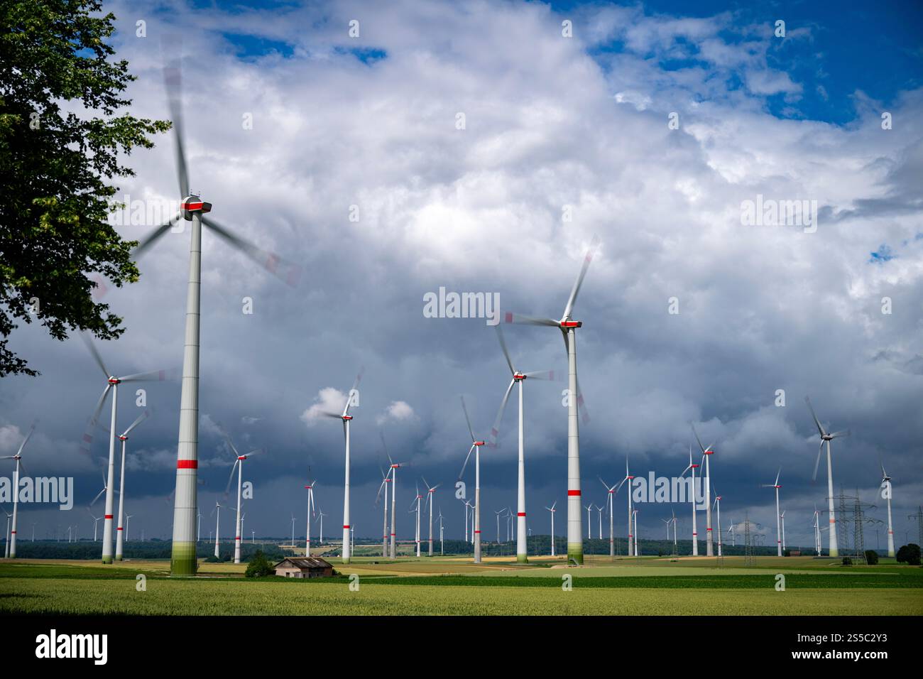 01/07.2024 German Wind Turbines across the landscape in the region of ...