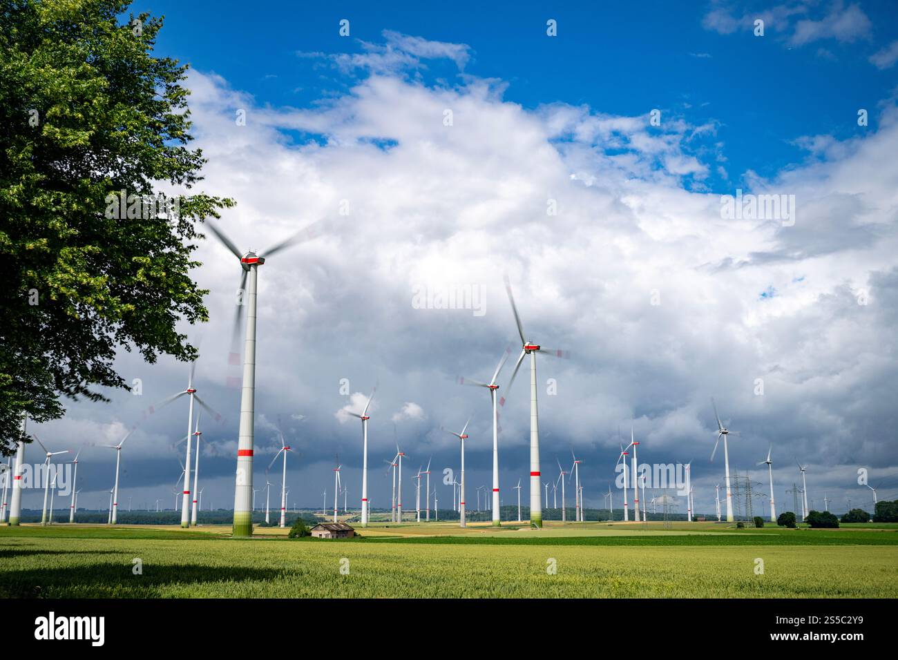 01/07.2024 German Wind Turbines across the landscape in the region of ...