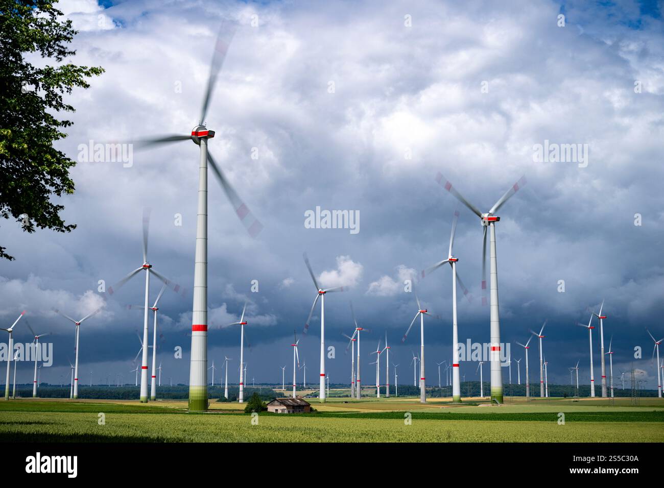 01/07.2024 German Wind Turbines across the landscape in the region of ...