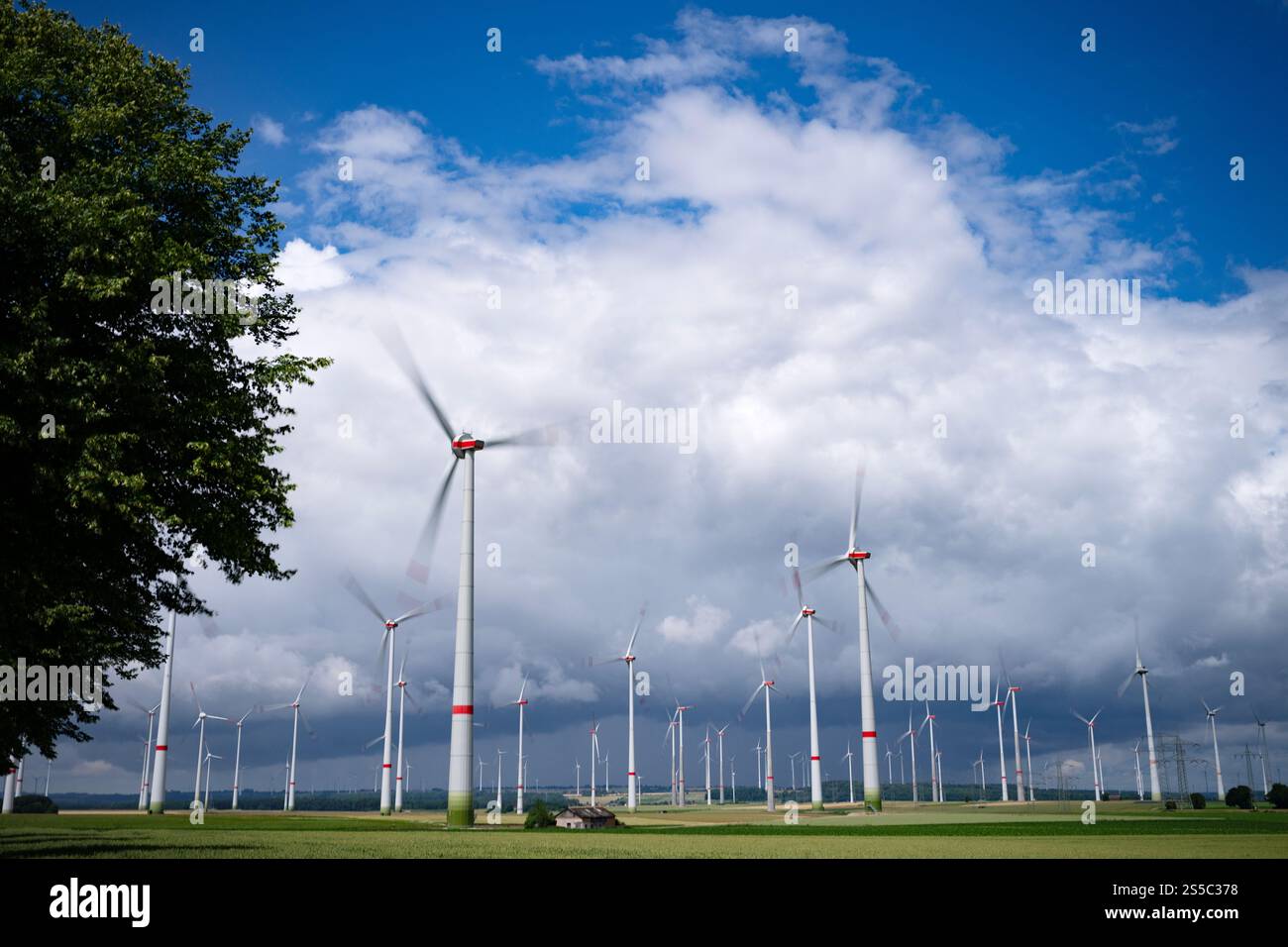 01/07.2024 German Wind Turbines across the landscape in the region of ...