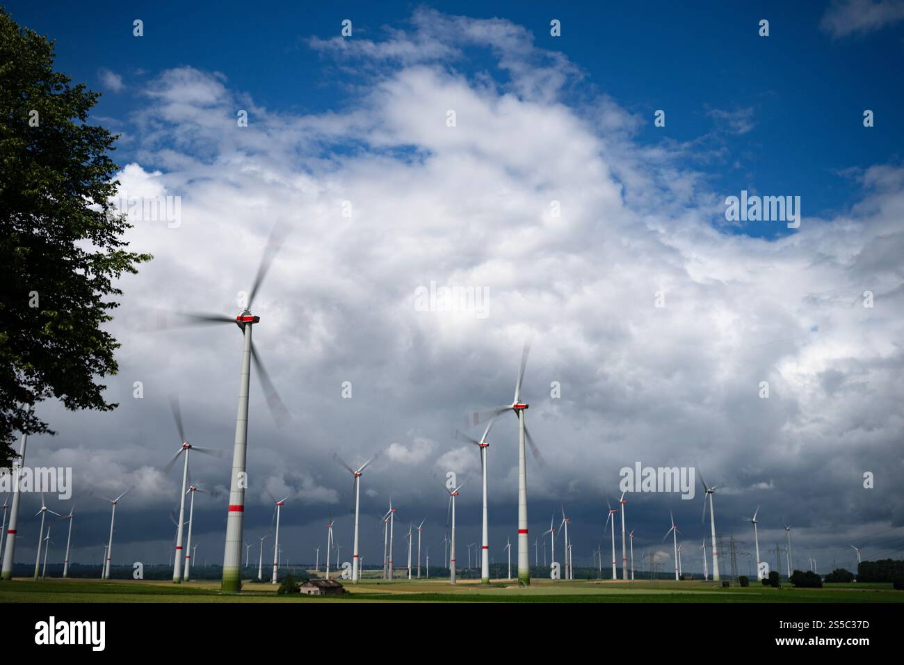 01/07.2024 German Wind Turbines across the landscape in the region of ...