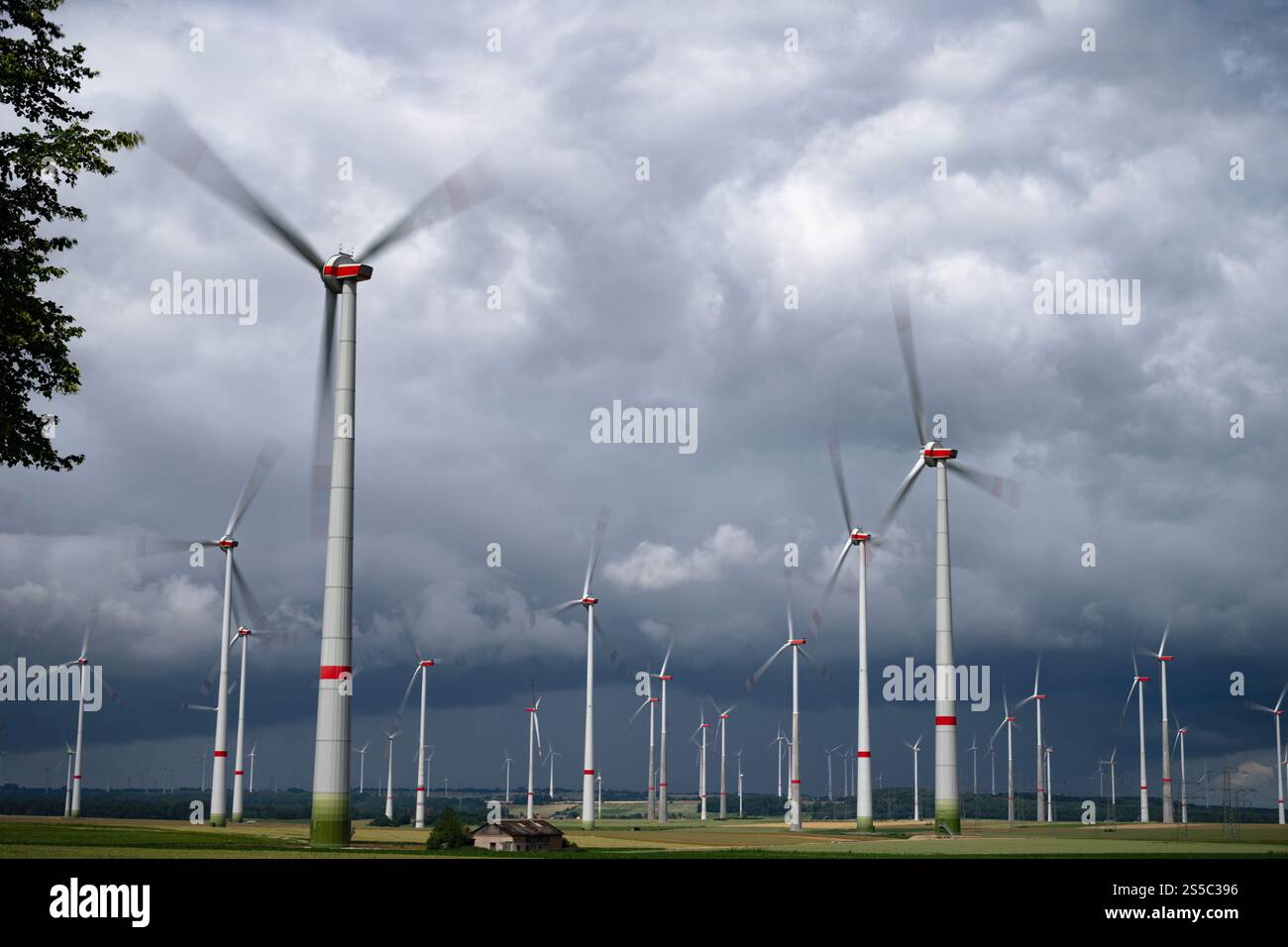 01/07.2024 German Wind Turbines across the landscape in the region of ...