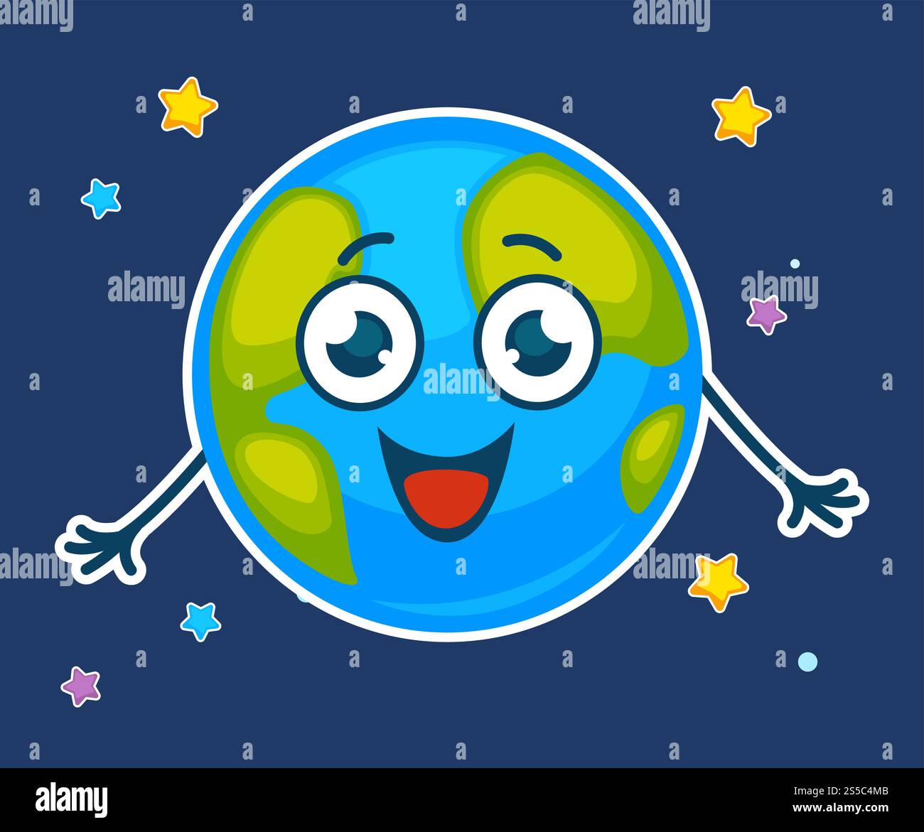 Funny image of planet Earth smiling and spreading hands in sides. Space ...
