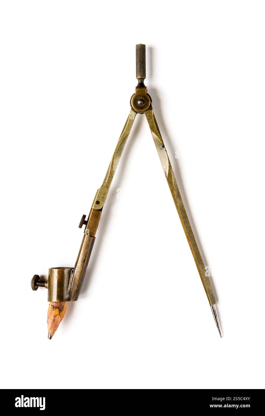 Old vintage pair of compasses isolated on a white background. Old ...