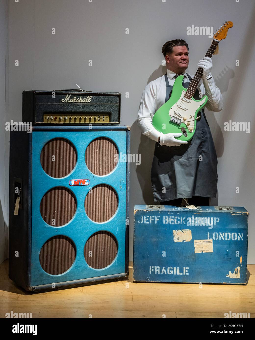 London, UK. 14th Jan, 2025. Fender Stratocaster 1990 by JW Black ...