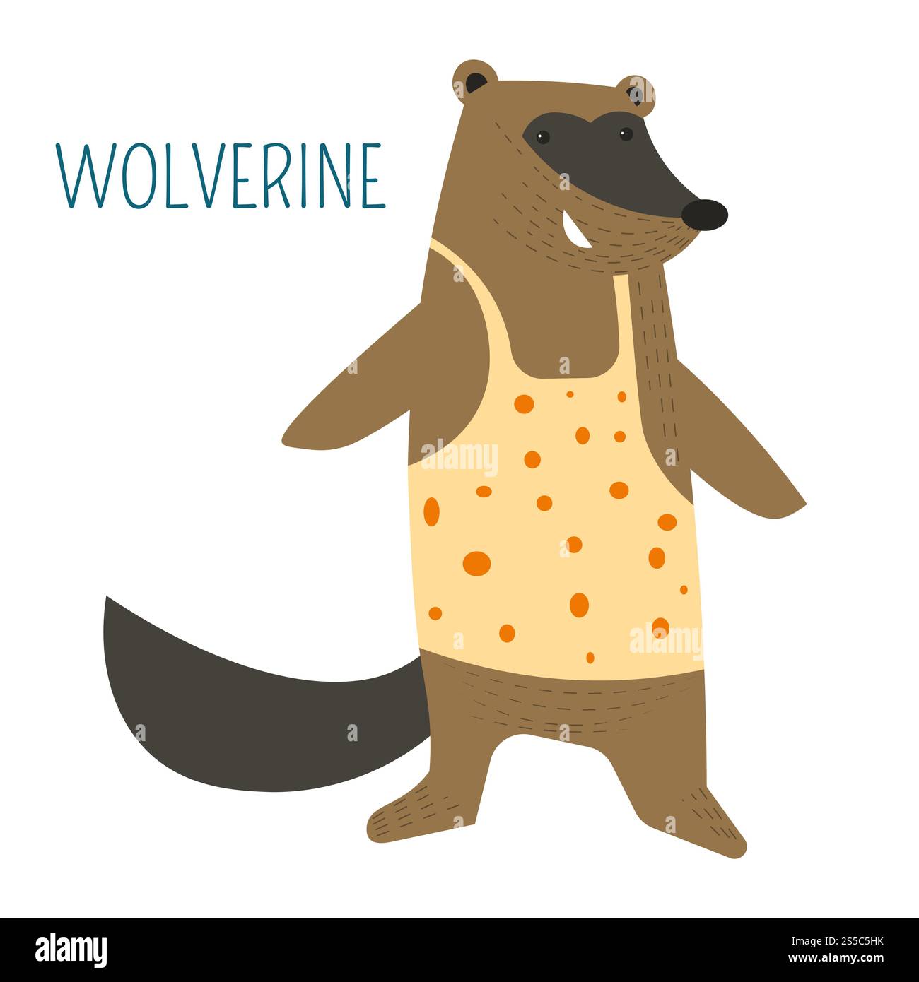 Wolverine in shirt cartoon childish book character. Wild animal picture ...