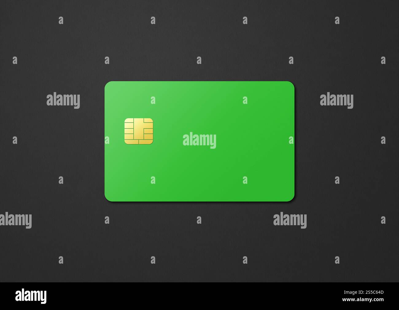 Green credit card template isolated on a black background. 3D ...